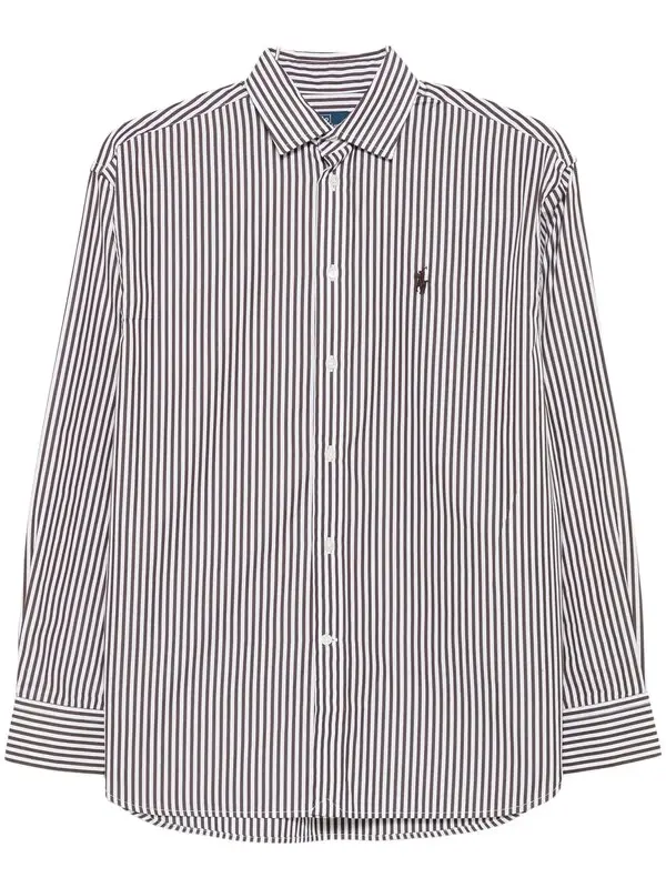 Polo Ralph Lauren Striped Embroidered-logo Button-up Shirt - Brown