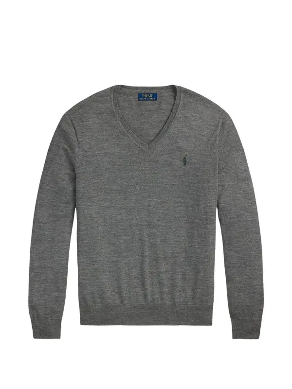 Polo Ralph Lauren V-neck Sweater With Embroidered Logo - Grey