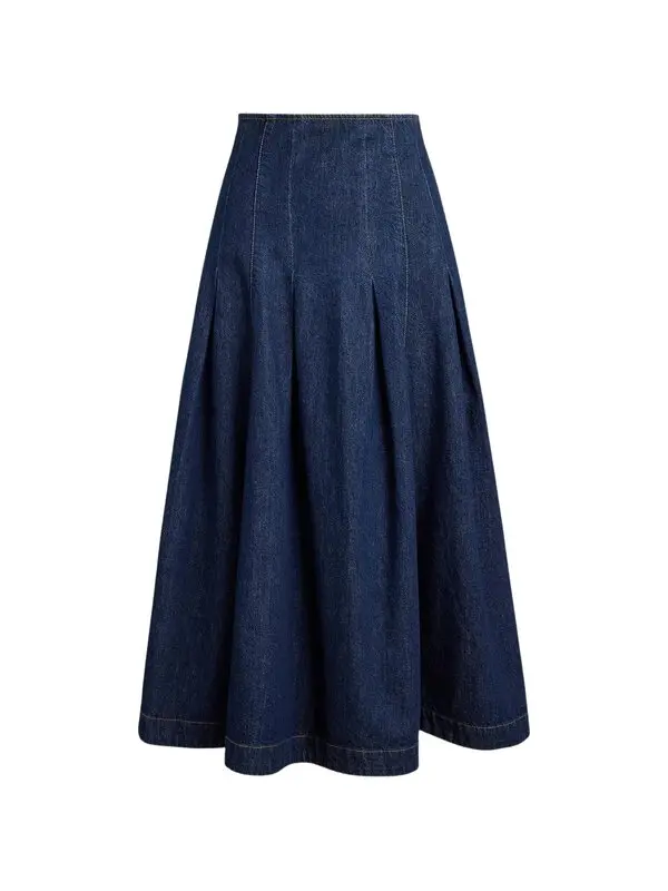 Polo Ralph Lauren Pleated Denim Midi Skirt
