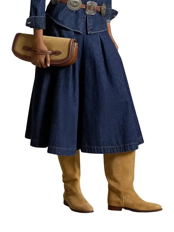 Polo Ralph Lauren Pleated Denim Midi Skirt