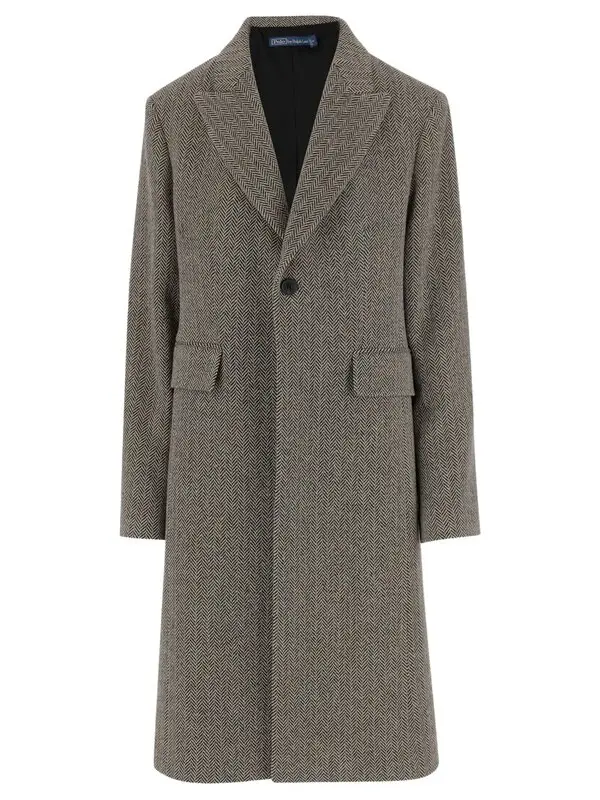Polo Ralph Lauren Single-breasted Herringbone Coat - Black