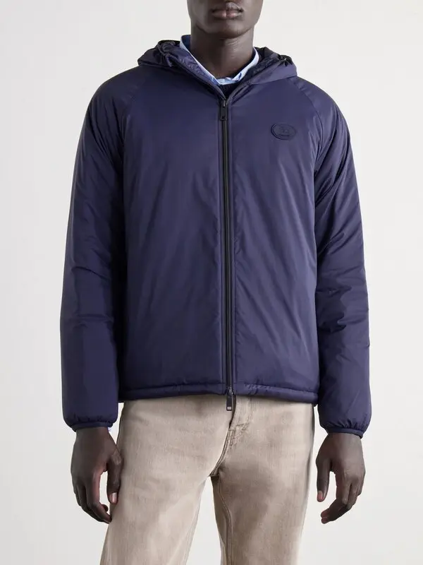 Burberry Logo-appliquéd Hooded Shell Jacket - Blue
