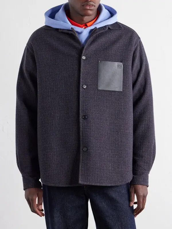 Loewe Leather-patched Wool And Silk-blend Overshirt