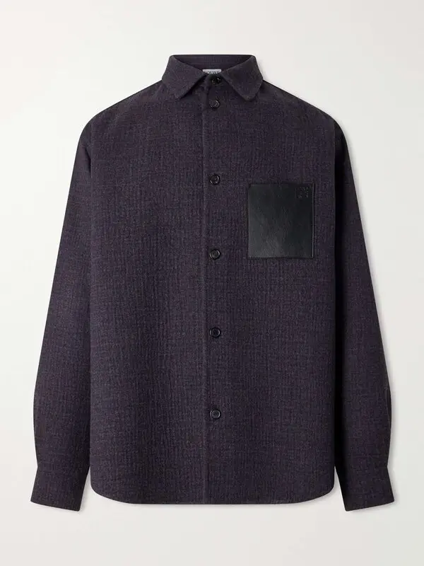Loewe Leather-patched Wool And Silk-blend Overshirt - Navy