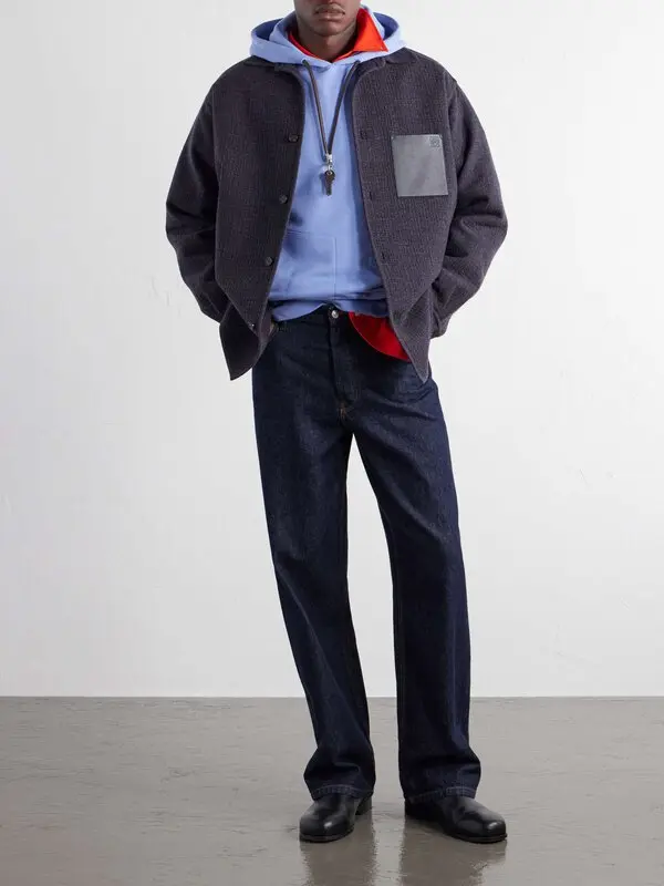 Loewe Leather-patched Wool And Silk-blend Overshirt - Navy