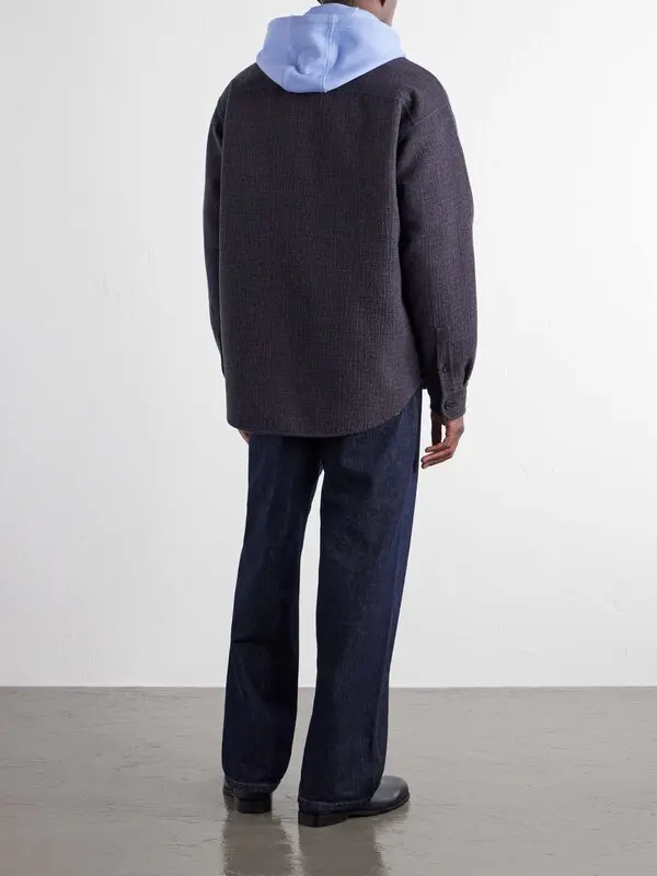Loewe Leather-patched Wool And Silk-blend Overshirt - Navy