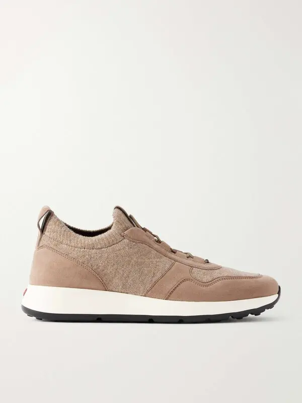 TOD'S Suede And Wool-knit Sneakers - Beige