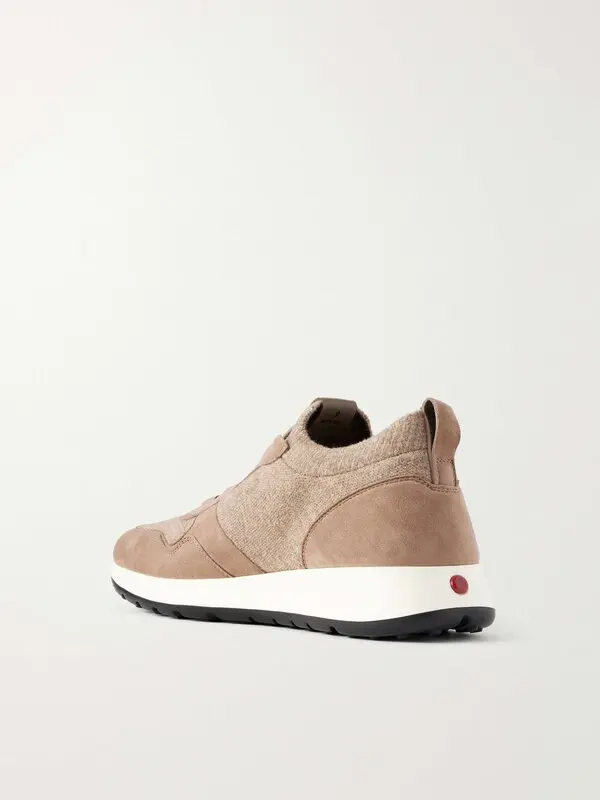 TOD'S Suede And Wool-knit Sneakers - Beige