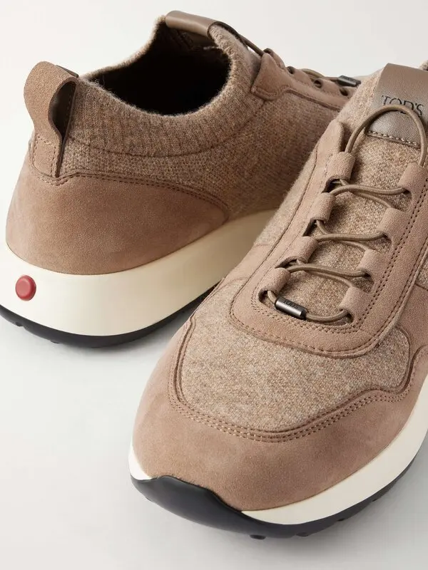 TOD'S Suede And Wool-knit Sneakers - Beige