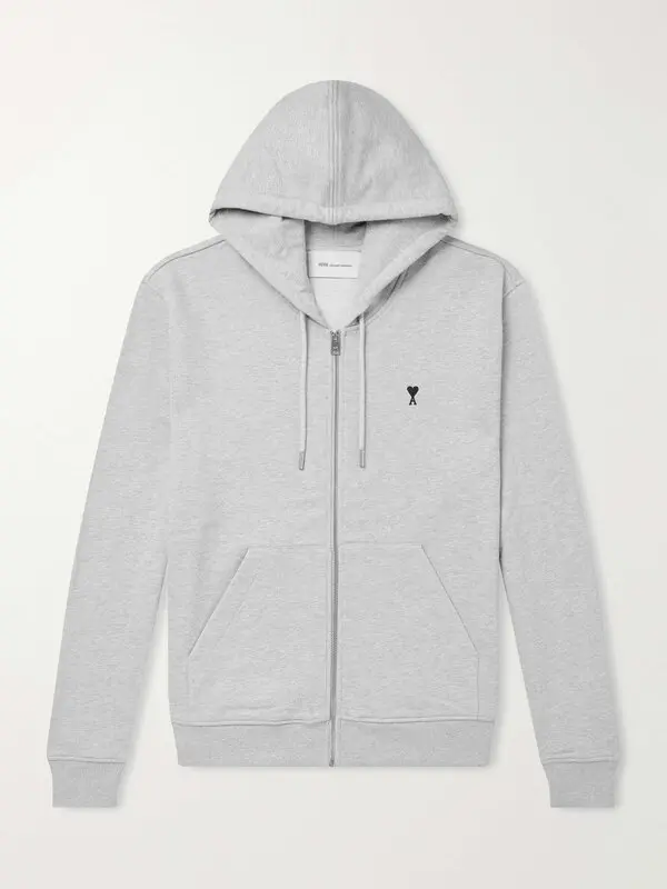 AMI Paris Logo-embroidered Cotton-jersey Zip-up Hoodie