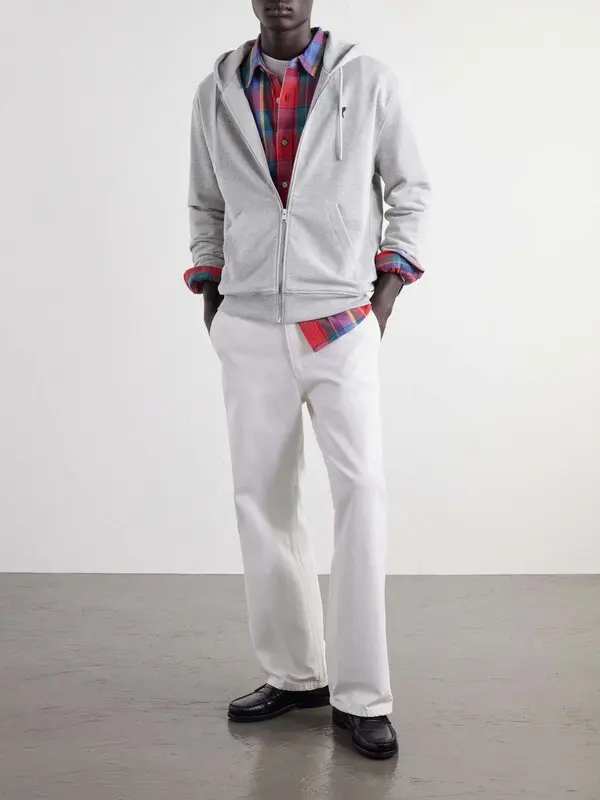 AMI Paris Logo-embroidered Cotton-jersey Zip-up Hoodie
