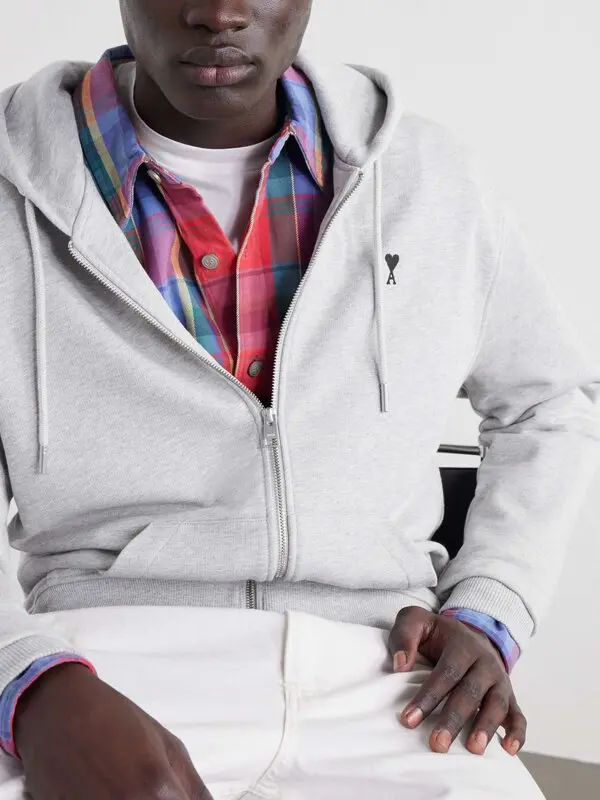 AMI Paris Logo-embroidered Cotton-jersey Zip-up Hoodie