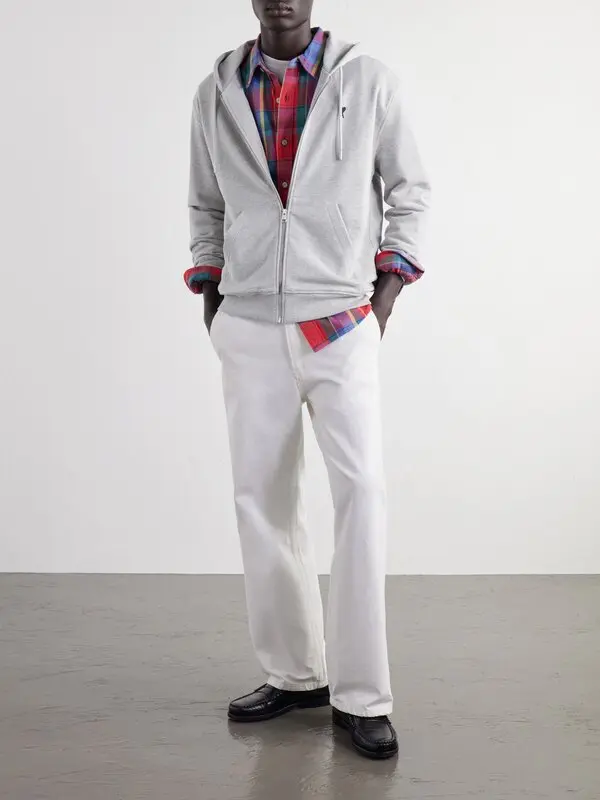 AMI Paris Logo-embroidered Cotton-jersey Zip-up Hoodie - Gray