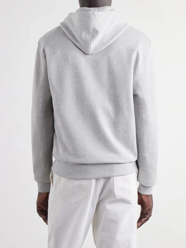AMI Paris Logo-embroidered Cotton-jersey Zip-up Hoodie - Gray
