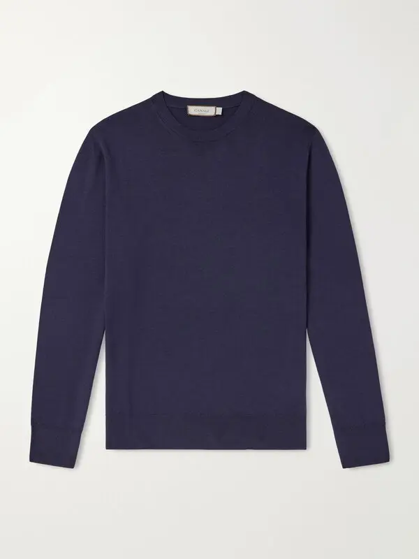 Canali Wool Crew Neck Sweater - Blue