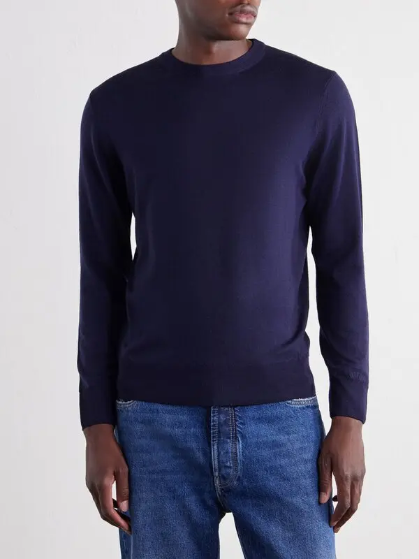 Canali Wool Crew Neck Sweater - Blue