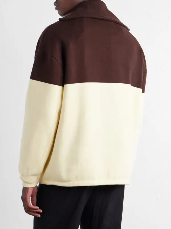 Loewe Anagram-embossed Two-tone Cotton-blend Jersey Half-zip Sweater - Brown