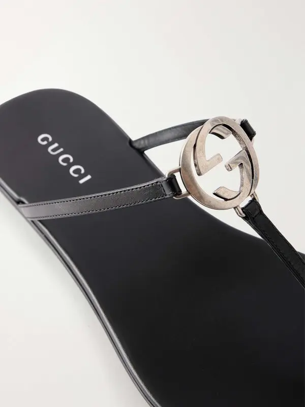 Gucci Gg-embellished Leather Flip Flops