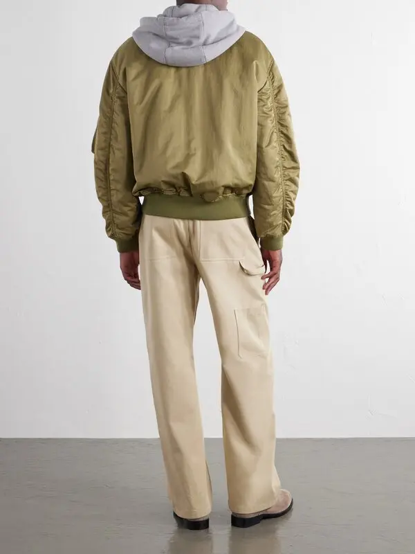 Loewe Anagram Embroidered Leather And Jersey-trimmed Satin Bomber Jacket