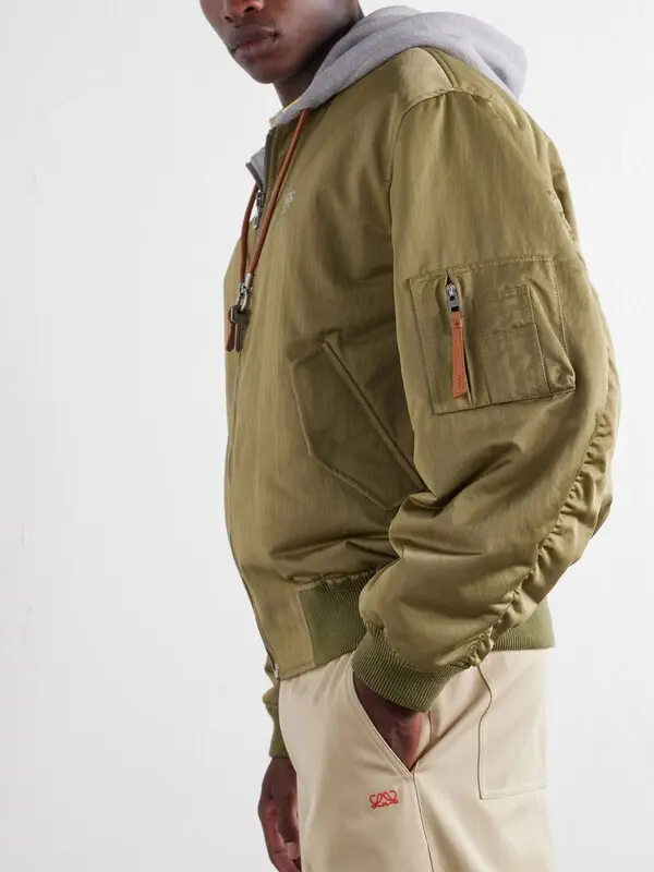 Loewe Anagram Embroidered Leather And Jersey-trimmed Satin Bomber Jacket