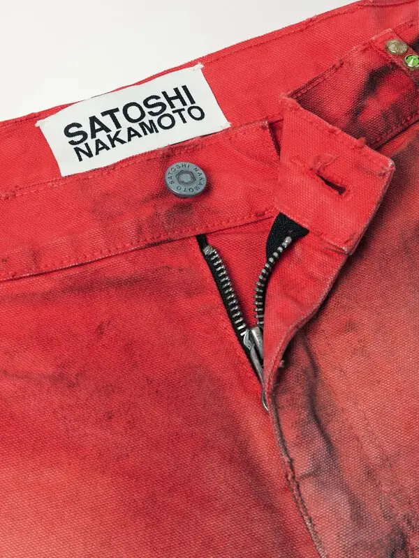 SATOSHI NAKAMOTO Straight-leg Embellished Distressed Denim Shorts