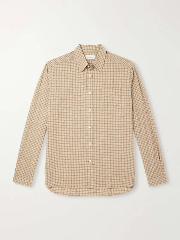 Oliver Peoples Checked Cotton-blend Seersucker Shirt - Beige