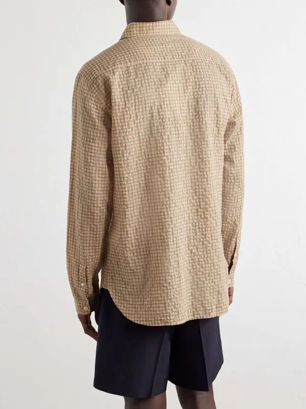 Oliver Peoples Checked Cotton-blend Seersucker Shirt - Beige