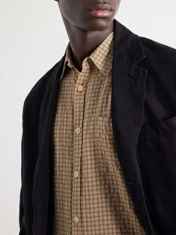 Oliver Peoples Checked Cotton-blend Seersucker Shirt - Beige