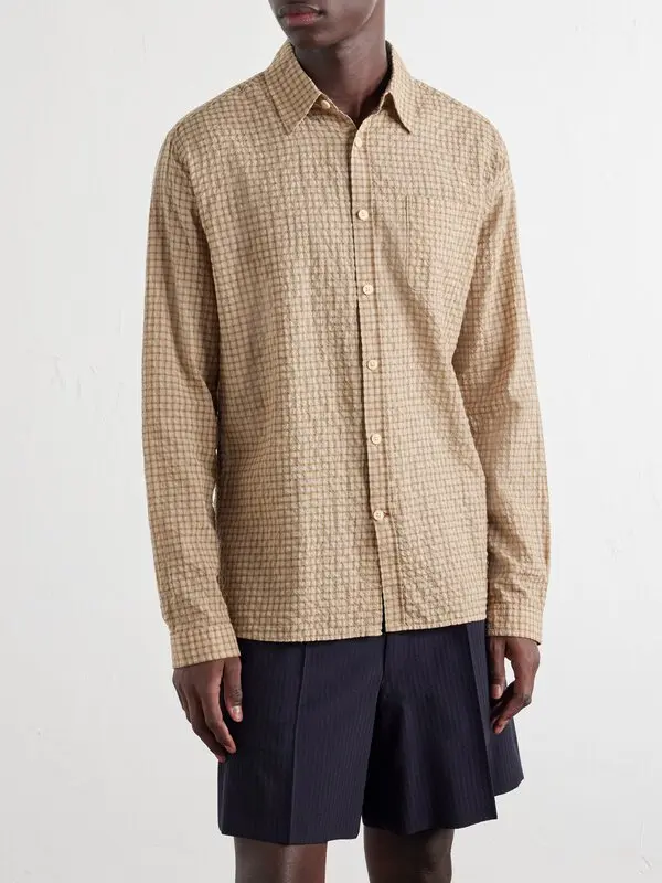 Oliver Peoples Checked Cotton-blend Seersucker Shirt