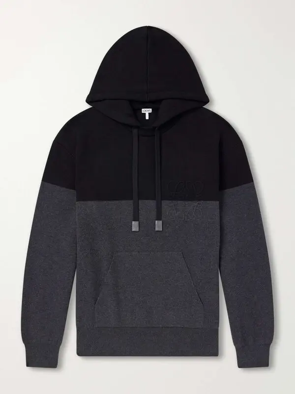 Loewe Anagram-embossed Leather-trimmed Cotton-jersey Hoodie