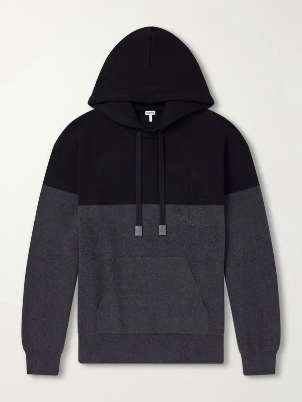 Loewe Anagram-embossed Leather-trimmed Cotton-jersey Hoodie