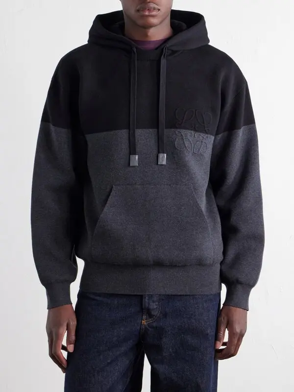 Loewe Anagram-embossed Leather-trimmed Cotton-jersey Hoodie