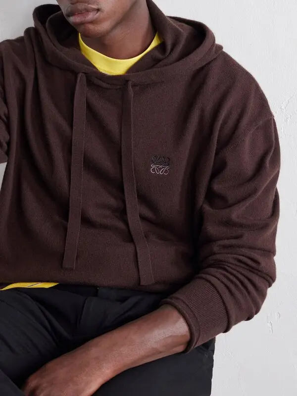 Loewe Anagram-embroidered Cotton-blend Hoodie - Brown