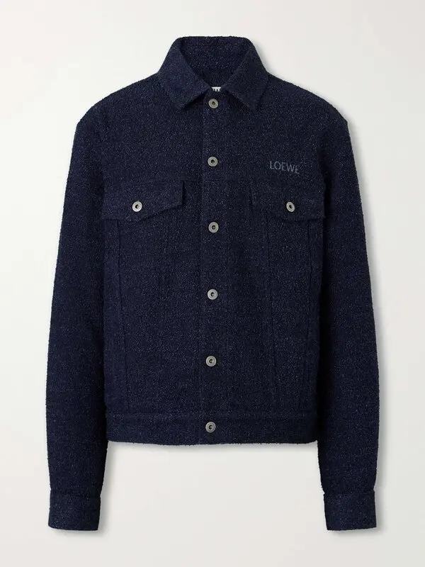Loewe Textured Denim Logo Embroidered Jacket - Navy
