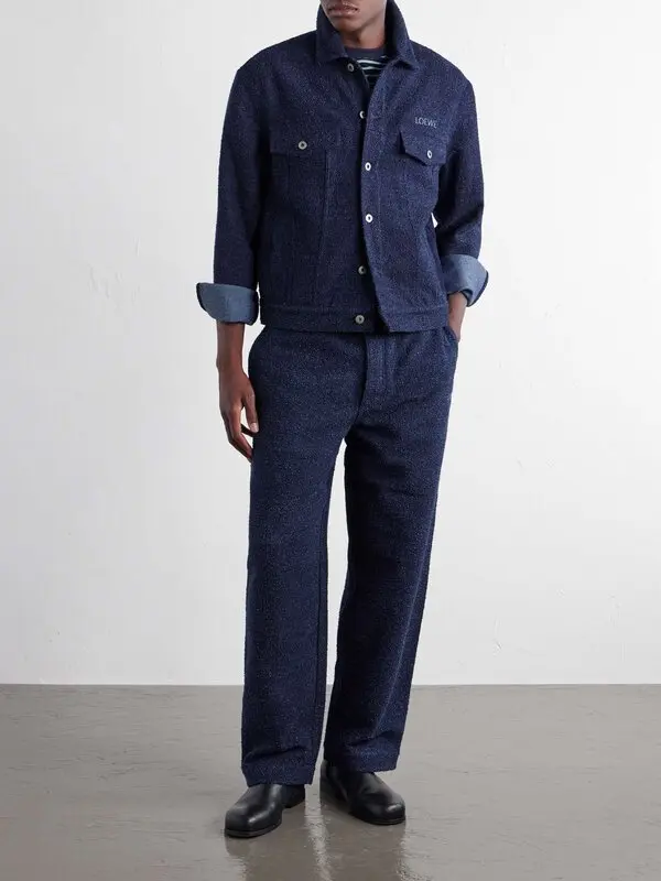 Loewe Textured Denim Logo Embroidered Jacket - Navy