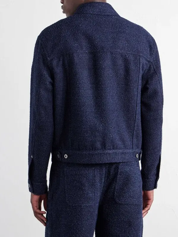 Loewe Textured Denim Logo Embroidered Jacket - Navy