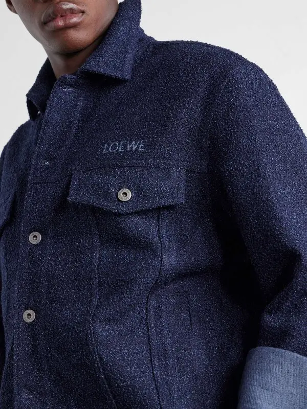 Loewe Textured Denim Logo Embroidered Jacket - Navy