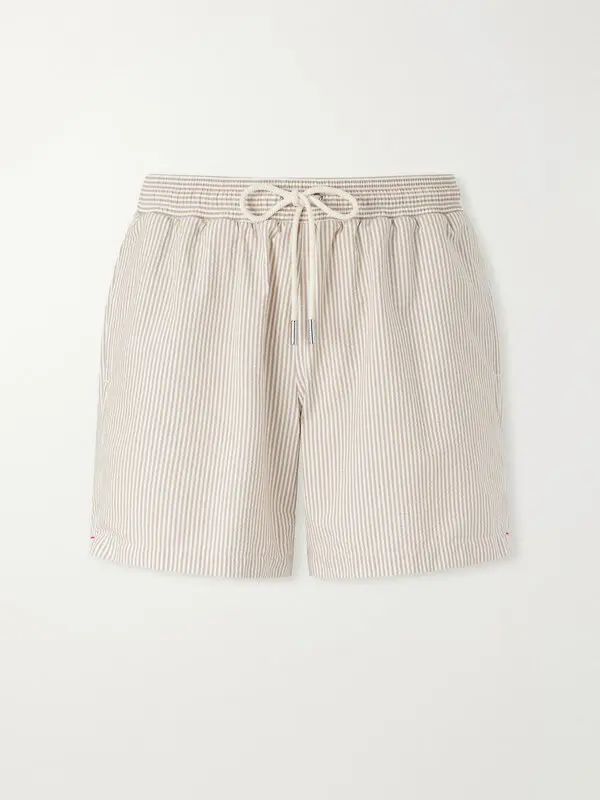 Orlebar Brown Boxer Iii Straight-leg Mid-length Seersucker Swim Shorts - Neutrals