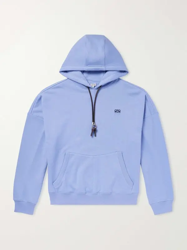 Loewe Anagram-embroidered Leather-trimmed Cotton-jersey Hoodie