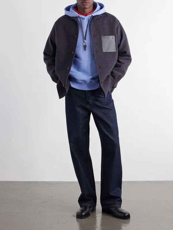 Loewe Anagram-embroidered Leather-trimmed Cotton-jersey Hoodie