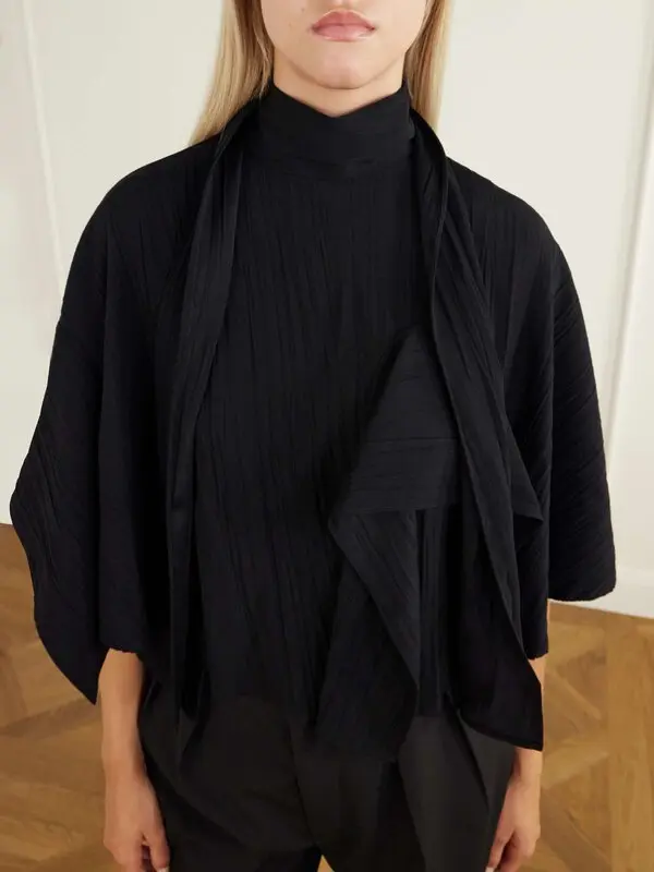 Tibi Cape-effect Tie-detailed Gauze Blouse
