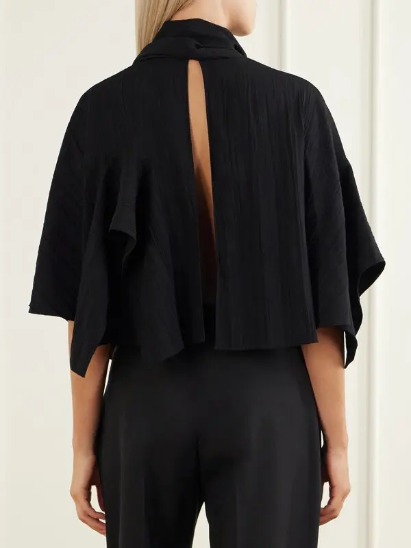 Tibi Cape-effect Tie-detailed Gauze Blouse