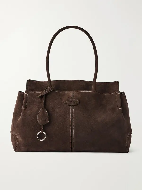 TOD'S Logo-embossed Suede Tote - Brown