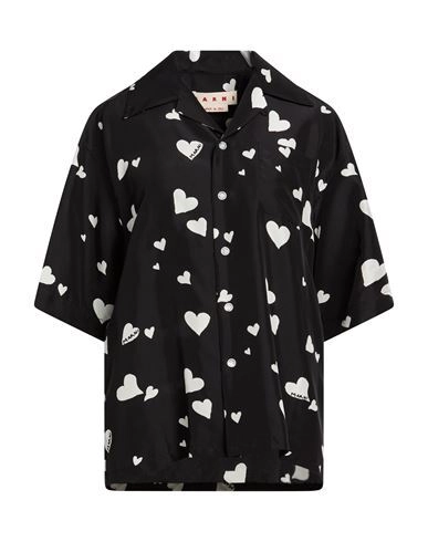 Marni Silk Heart Print Camp Collar Shirt