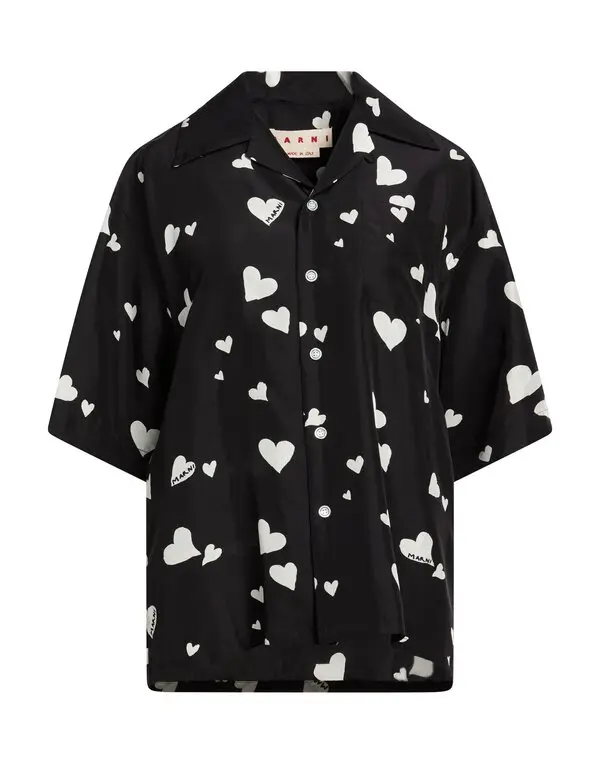 Marni Silk Heart Print Camp Collar Shirt
