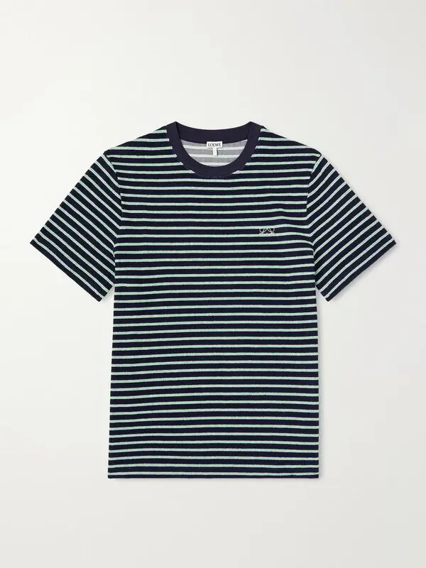 Loewe Logo-embroidered Striped Cotton-blend Terry T-shirt