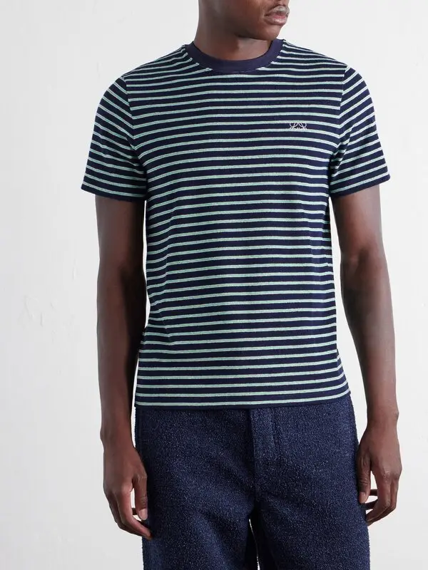 Loewe Logo-embroidered Striped Cotton-blend Terry T-shirt