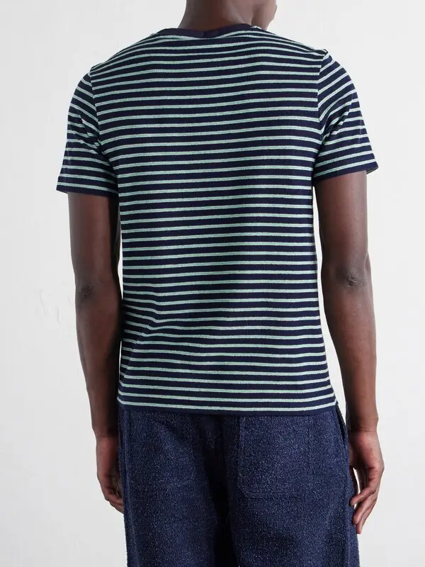 Loewe Logo-embroidered Striped Cotton-blend Terry T-shirt
