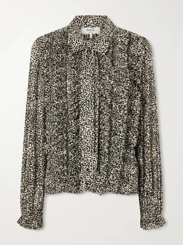 Sea Charlize Animal-print Chiffon Blouse - Black