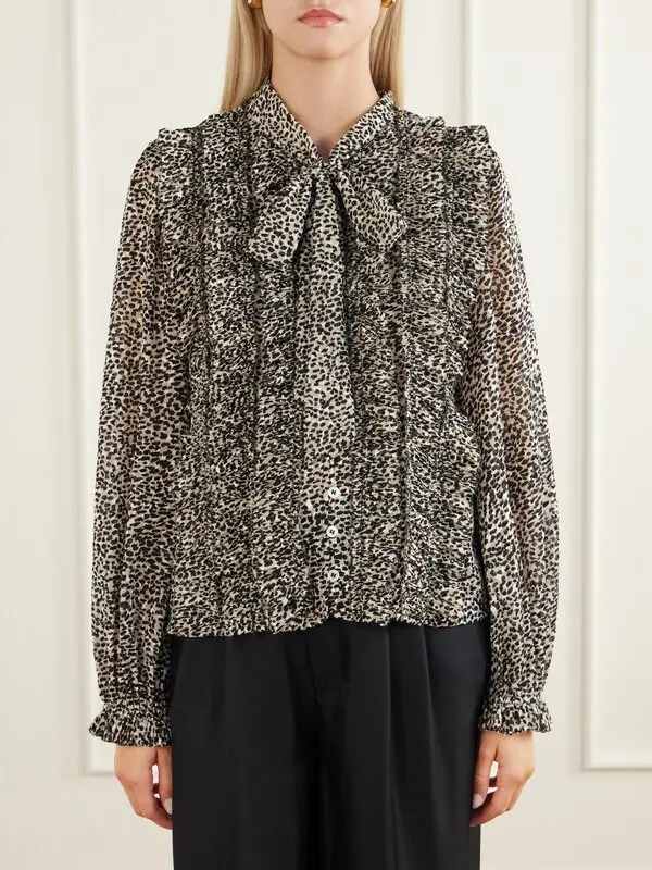 Sea Charlize Animal-print Chiffon Blouse - Black